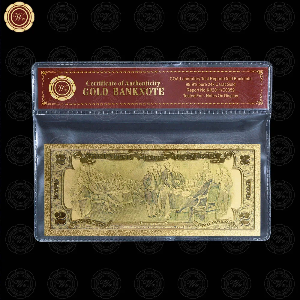 America Usd $2 Dollar Bill 24k Gold Foil Banknote Nice Business ...