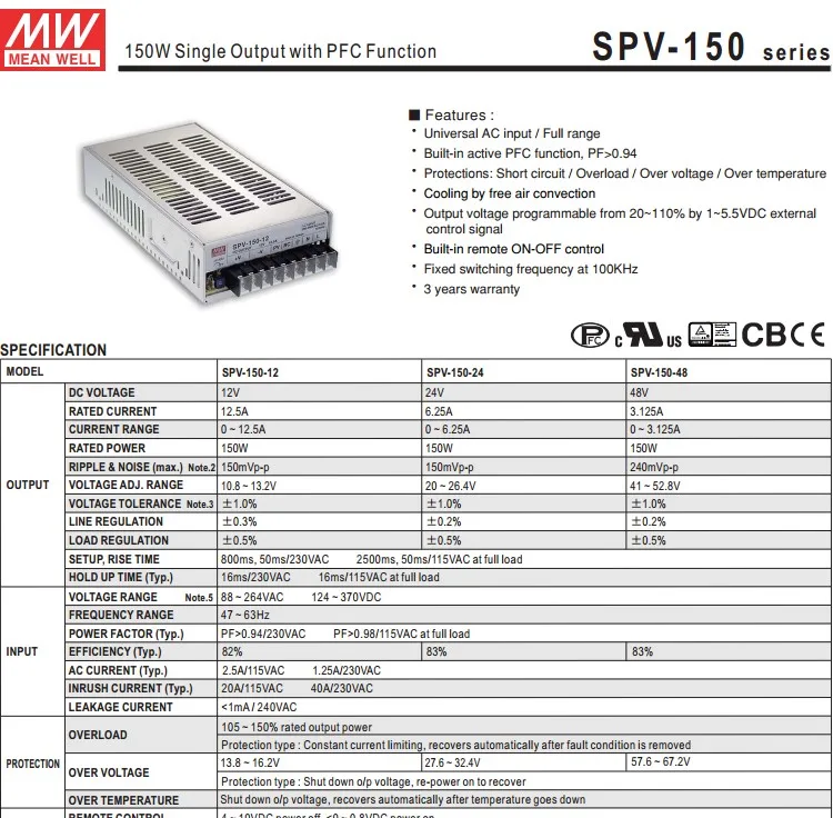 Mean Well Spv-150-48 48v 150w Power Supply - Buy 48v 150w Power Supply ...