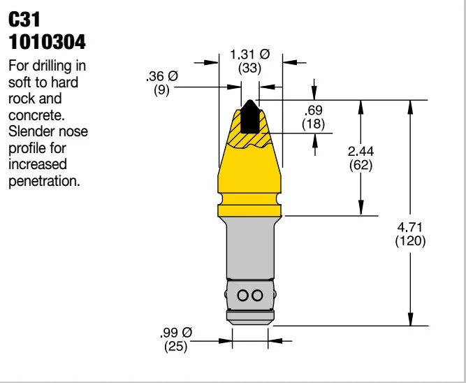 Auger Bullet Trencher Teeth Drill Bit for Concrete Drilling | 25mm ...