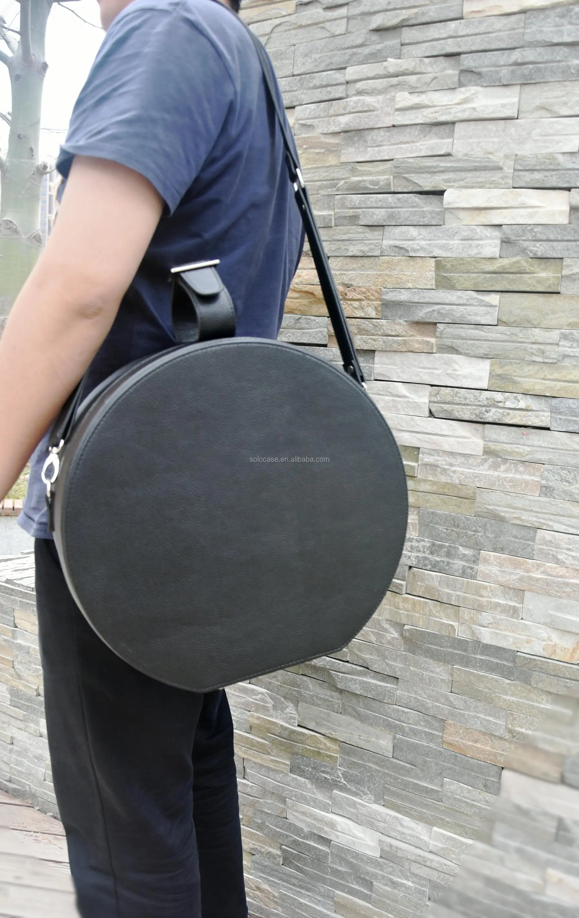 Vintage Round Suitcase Hat Case Overnight Luggage Blue Hard Sided Vinyl ...