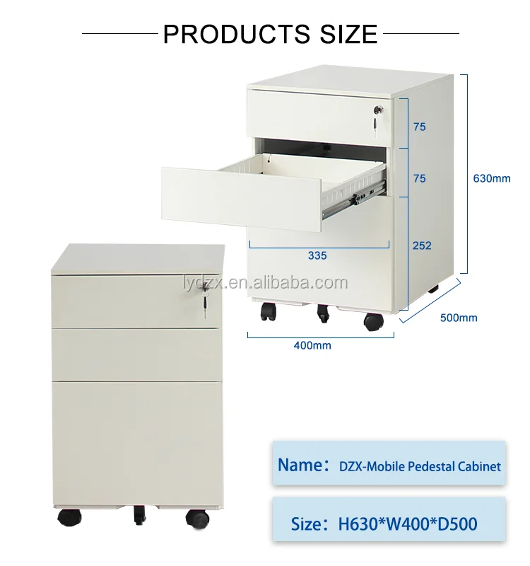 Steel Movable under Desk Mobile Pedestal Sheet Metal 3-Drawer Mini ...