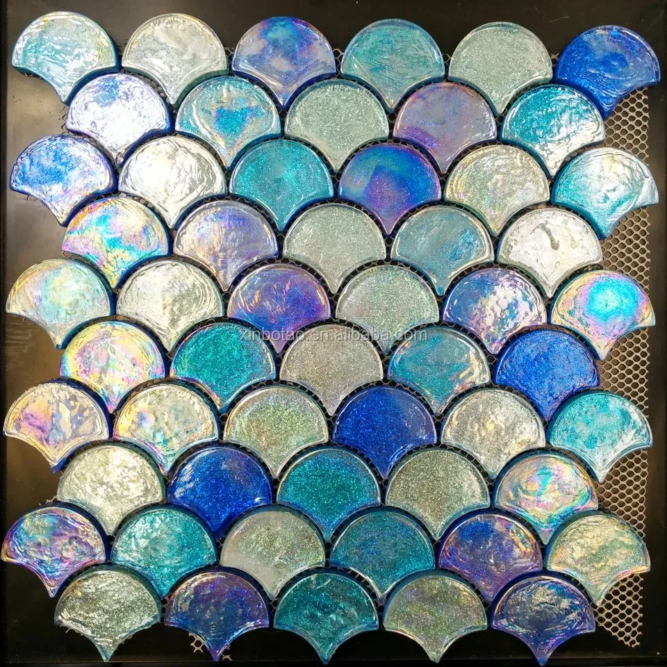 Pink Fan Fish Scale Glass Iridescent Mosaic Pool Tiles - Buy Pink Fan ...