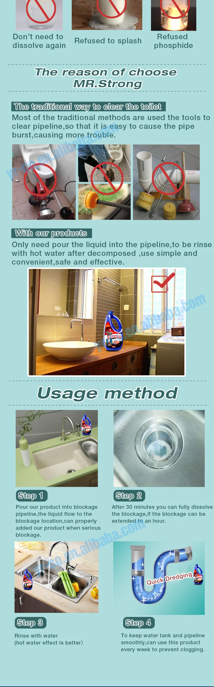 Private Label Strong Cleaning Power Drain Pipe Cleaner - Buy Drain ...