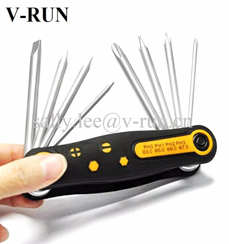 8 in 1 Folding Portable Slotted/Phillips, Torx, Hex Key Set Screwdriver ...