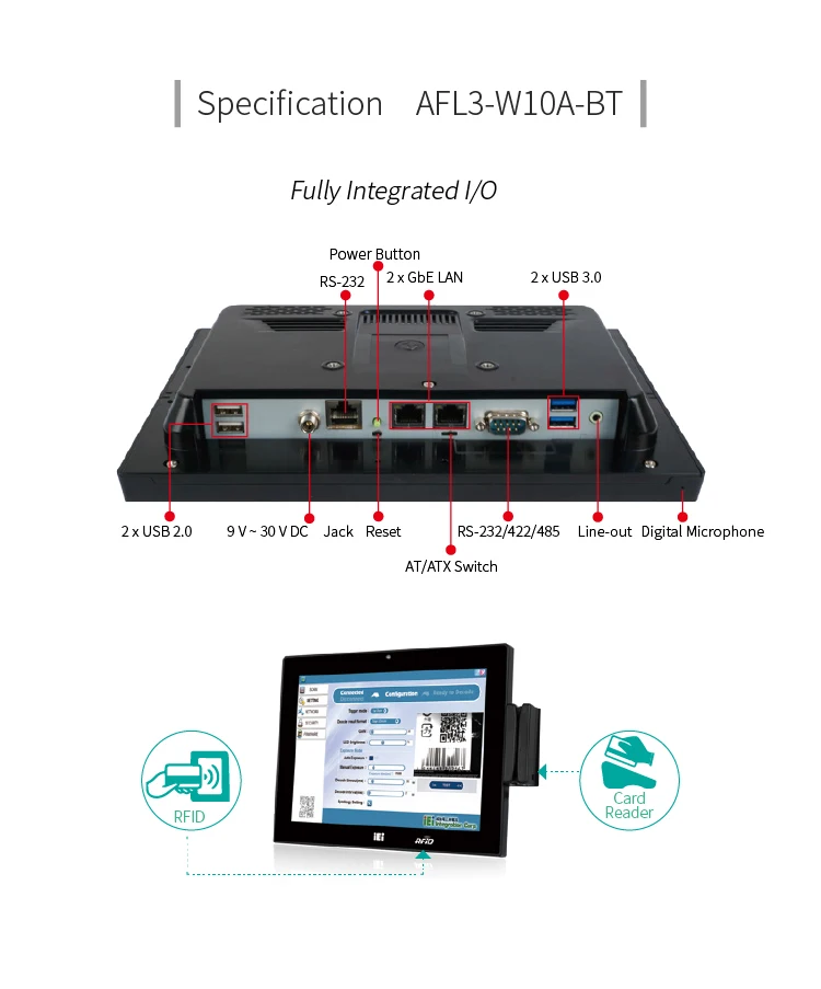 Iei Afl3-w10a-bt Ip64 Compliant Front Panel Fanless 10 Inch Industrial ...