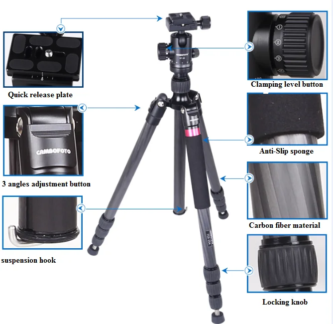 Customized Carbon Fiber Telescopic Pole Professional Dslr Camera Tripod ...