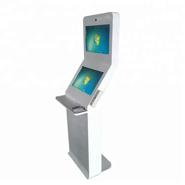 Dual Screen Self Service Kiosk With Bar Code Scanner And Ticket Printer ...