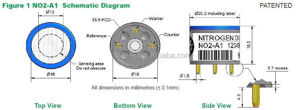 Electrochemical No2 Sensor No2-a1 0-20ppm - Buy No2 Sensor ...