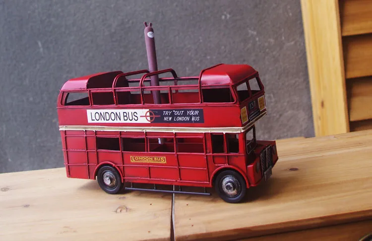 Creative Vintage London Bus Model With Penholder Handmade Metal ...