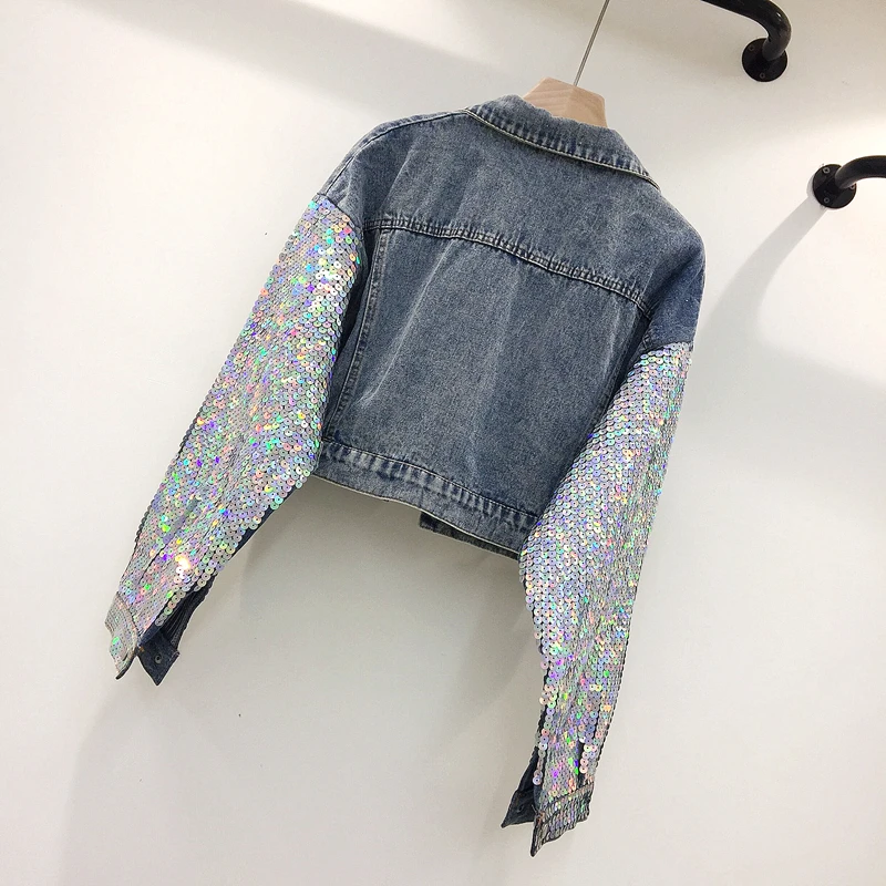 Fancy Style Women Denim Short Jacket Sequins Decoration Cropped Jean ...
