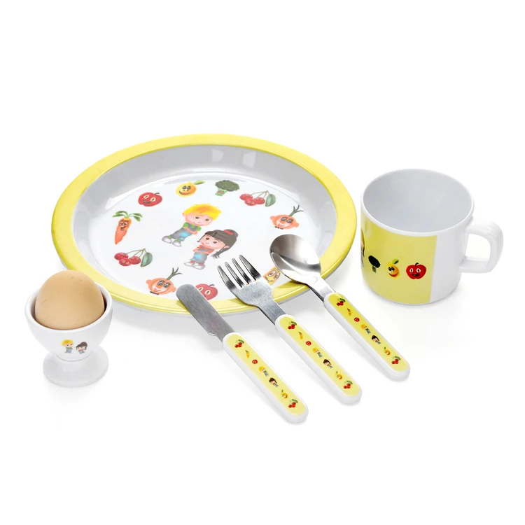 7 Pcs Children Dinner Set-melamine Plate-cup-bowl-fork-spoon-knife-egg ...