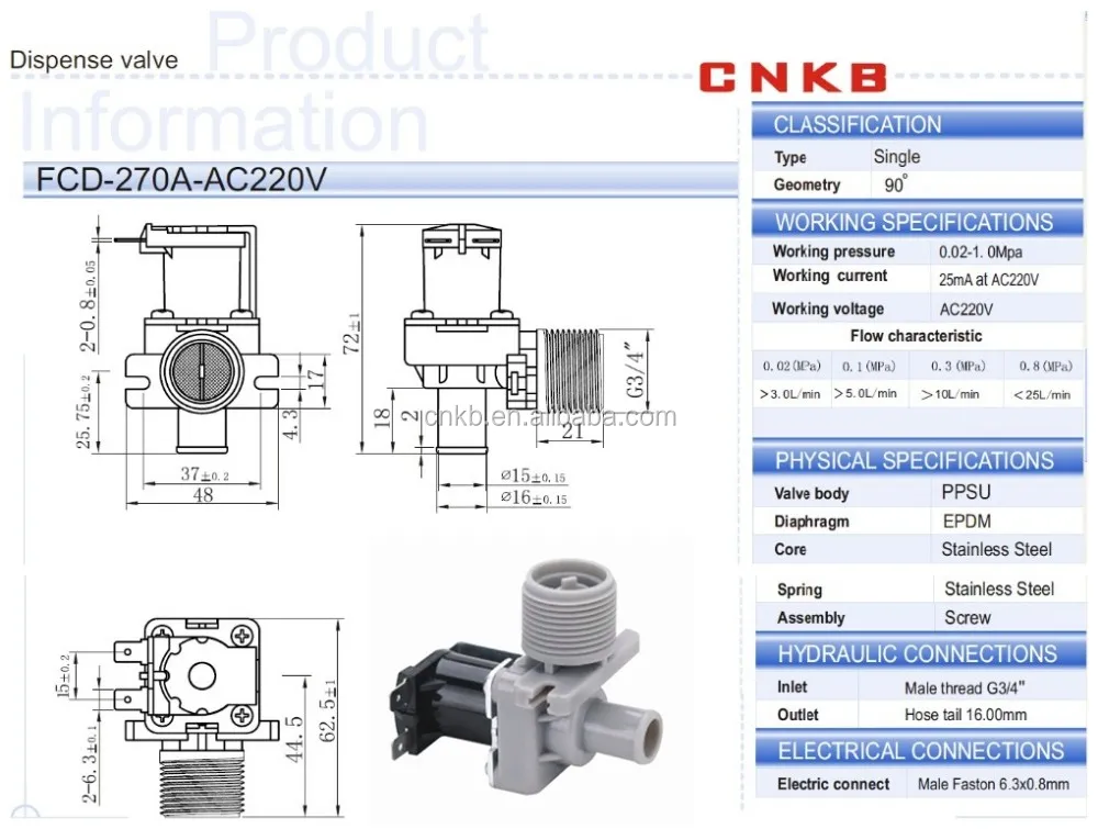 Cnkb Fcd-270a Ac220v 240v Single Way Water Solenoid Valve For Washing ...