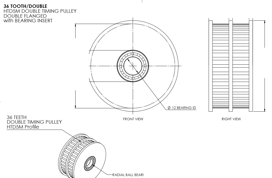 36 Tooth Double Htd 5m Double Flange Timing Pulley With Bearing Insert ...