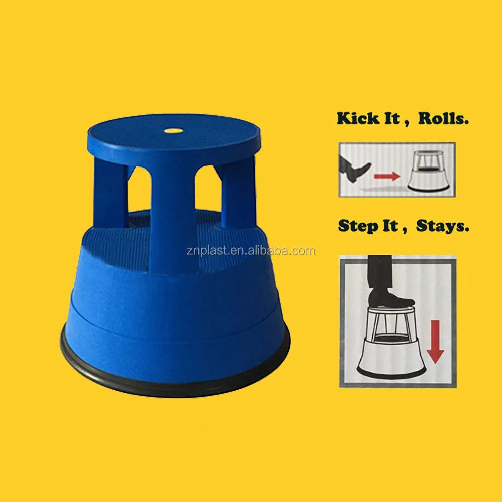 Plastic Rolling Kick Safety Step Stool Ladder with Wheels