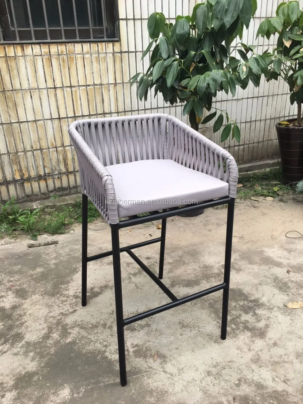 Outdoor Tall Garden Set Folding Rope Bar Stool with Cushion Elegant ...