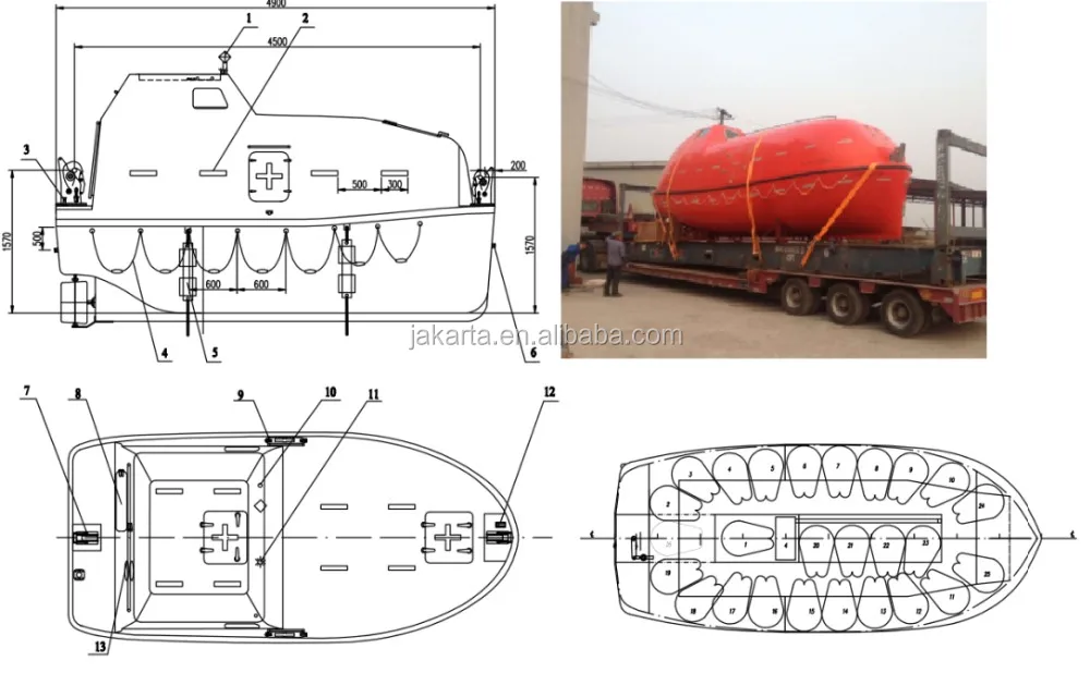 11.7m 150p Totally Enclosed Lifeboat With Gravity Luffing Arm Type ...