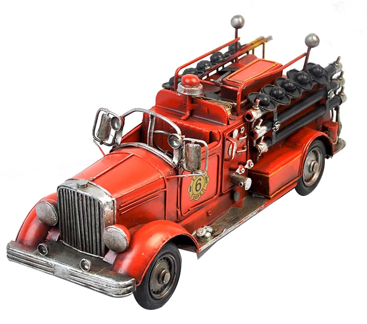 Metal Vintage Fire Truck Model Ornaments Figurine Retro Crafts Old ...