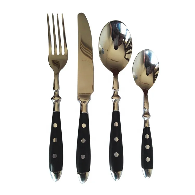 New Black Bakelite Cutlery With 3 Riveted Handle,stainless Steel Steak ...