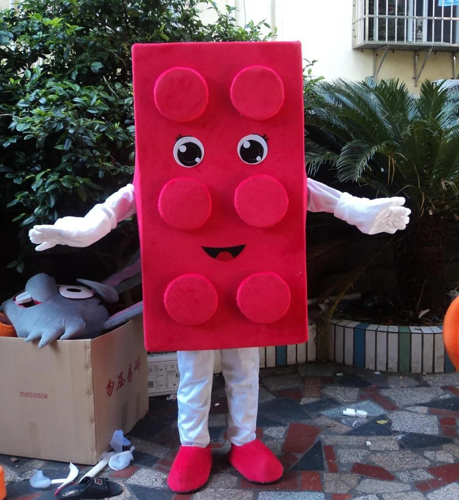 Cute Red Lego Block Mascot Costume Adult Cartoon Character Costume ...