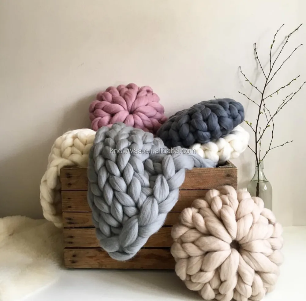 Selimut Rajut Benang Merino,Benang Wool Raksasa Hangat Anti Tumpuk ...