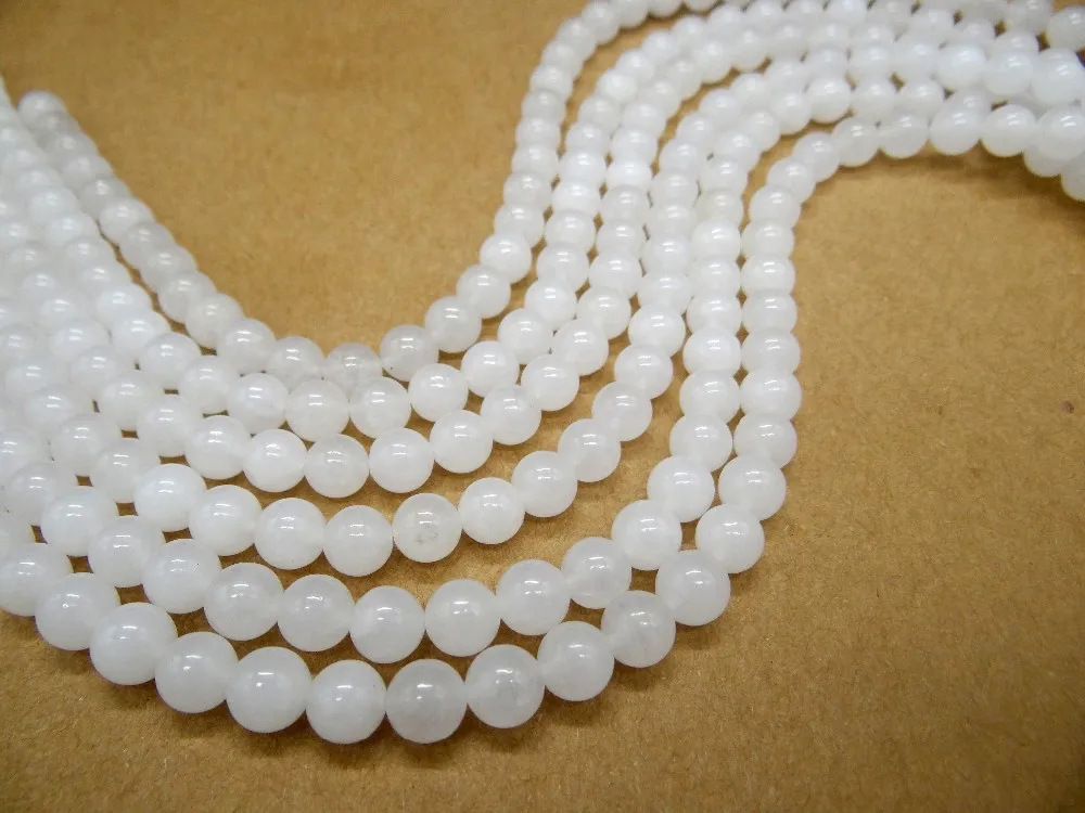 Natural Smooth Milky White Jade Gemstone Beads for Jewelry Making, 4mm-14mm
