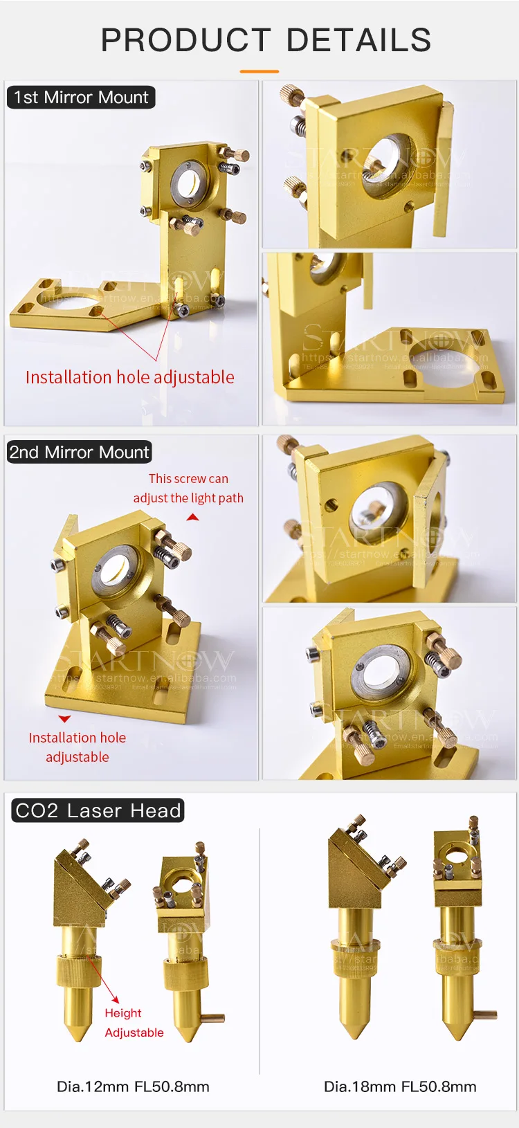 Startnow 4060 K40 Laser Machine Metal Parts Golden Laser Head Set With ...