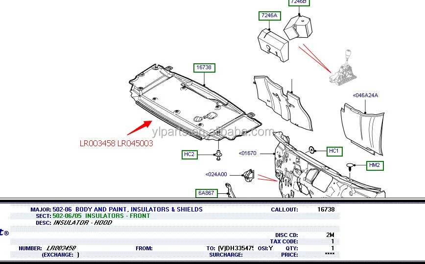 Lr003458 Lr045003 Car Front Hood Insulator For Lr Freelander 2 2006 ...