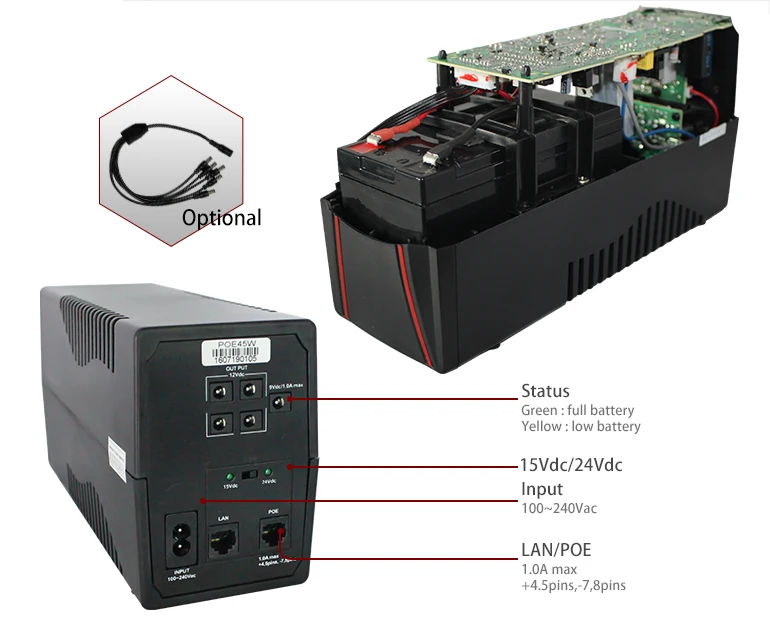 High Quality Mini Ups 9v 12v For Cctv Camera Black 15v 24v Poe Mini Ups ...