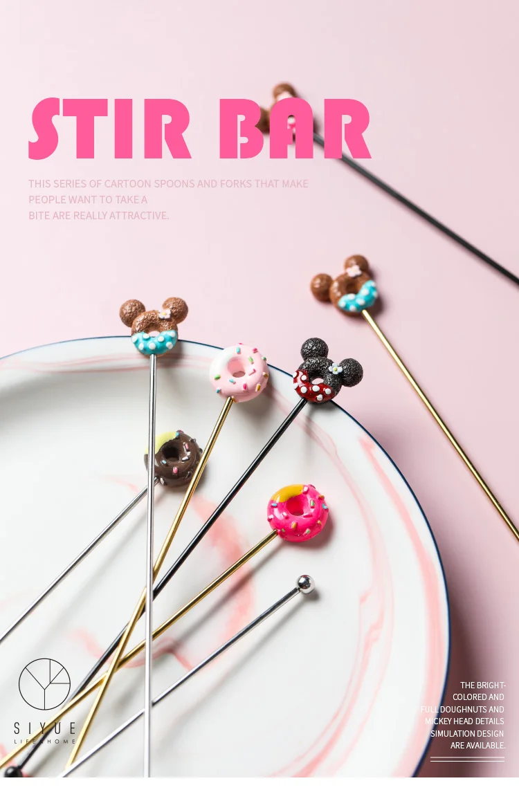 Cute Cartoon Coffee Stirrers Glass Drink Swizzle Cocktail Stainless ...