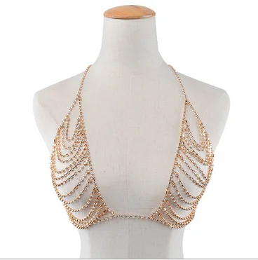 Women Sexy Bra Body Chains Rhinestone Gold/silver Crystal Harness Bra ...