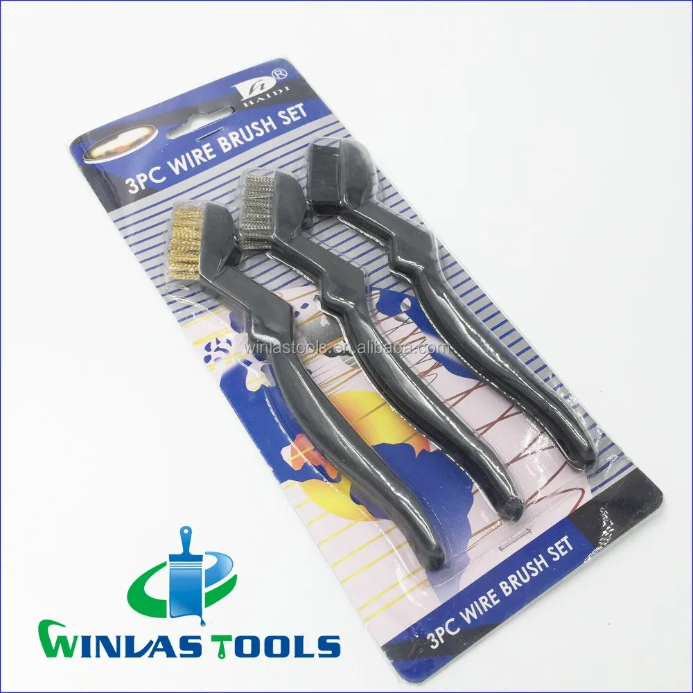 WINLASTOOLS 3 Pc Mini Wire Brush Set - Stainless Steel, Brass, Nylon