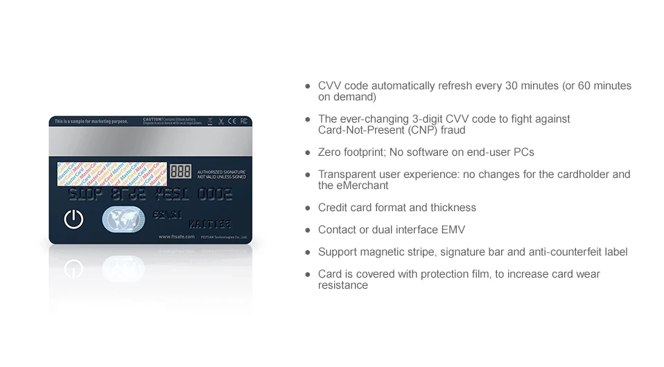 Dynamic CVV DIC One Time Password Banking Card with E-Ink Screen
