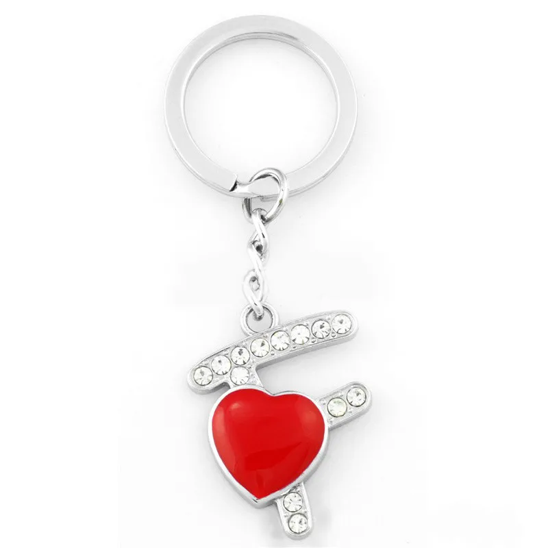 2016 New Fashion Red Heart Clear Crystal Initial Letter Keychain For ...