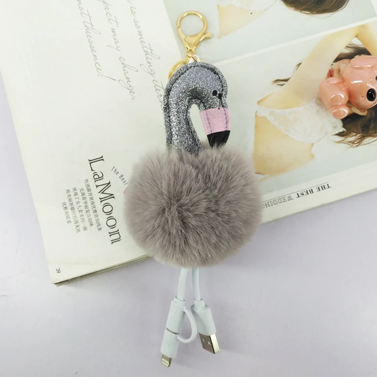 Yonze Flamingo Shape Fluffy Handbag Faux Rabbit Fur Pom-poms Usb ...