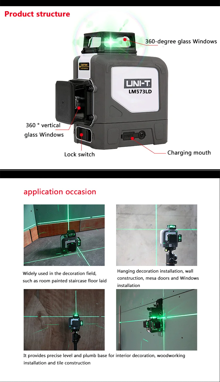 High Precision 3d 12 Line Self Leveling Green Laser Level Transmitter ...