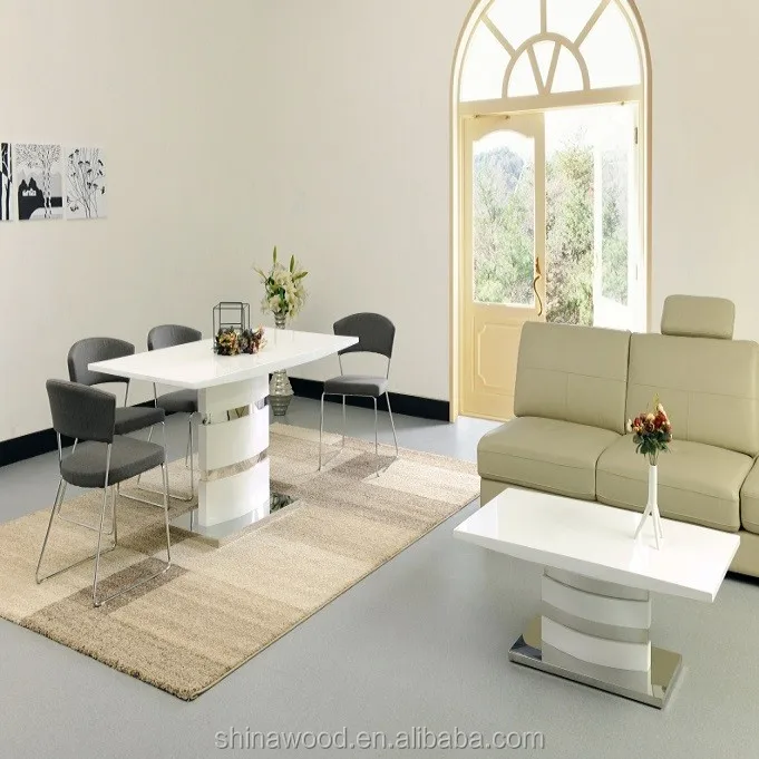 Modern High Glossy Mdf Wooden Table Top Stainless Steel Base Living ...