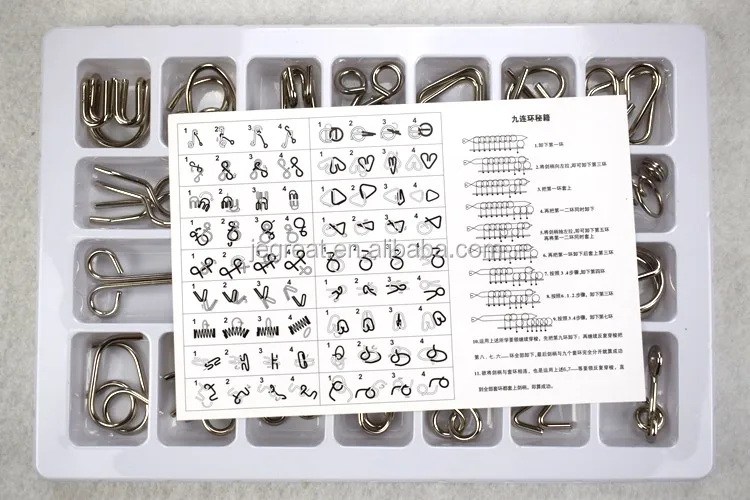 18pcs Traditional Chinese 9 Linked Rings Puzzle Set Iq Metal Wire ...