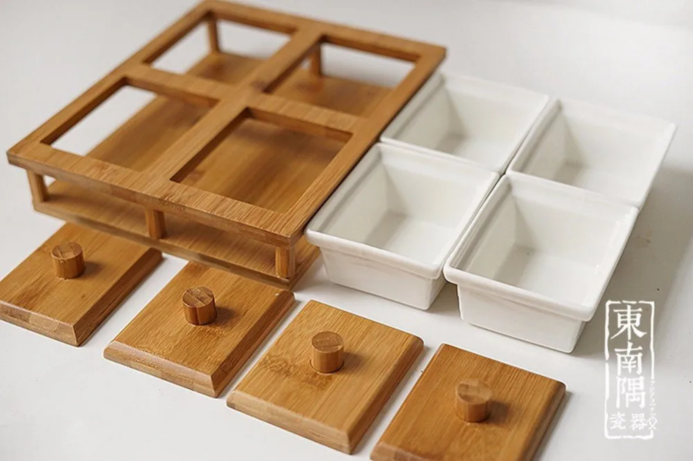 Natural Bamboo Storage Box With Dividers Creative Multi Use As Snack ...