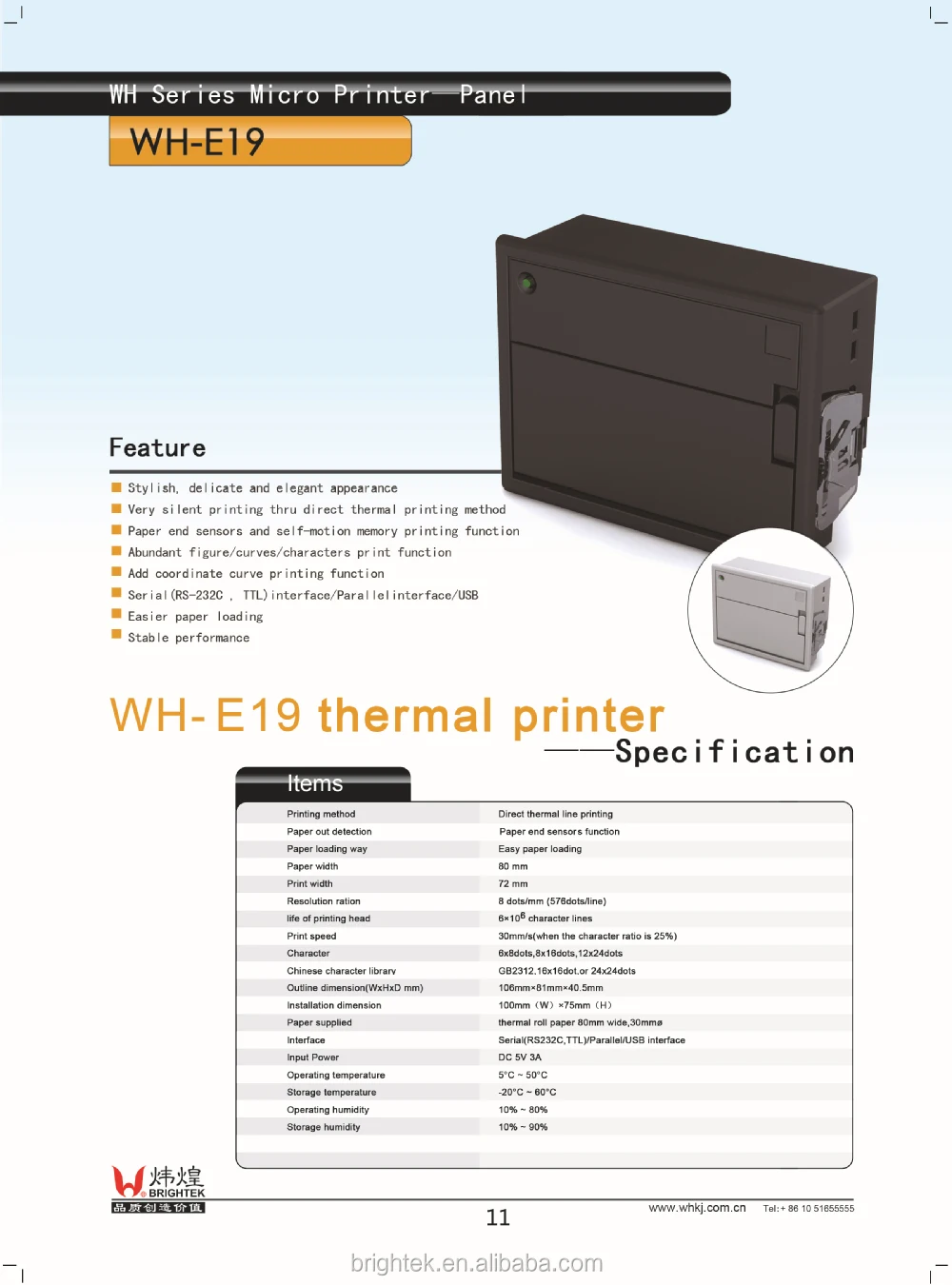 Acars Printer Wh-e19 - Buy Acars Printer,Thermal Printer,80mm Product ...