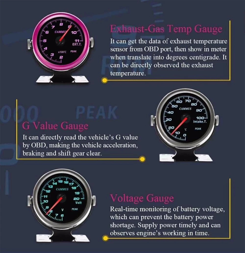 Universal Obd2 Boost Water Temp Gauge Connecting Sensor Digital Gauge ...