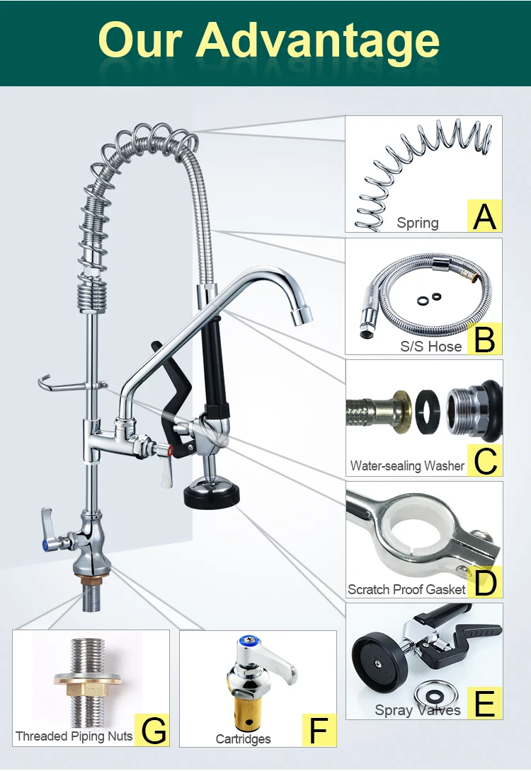 Restaurant Brass Pulldown Spray Nozzle - Flexible Hose