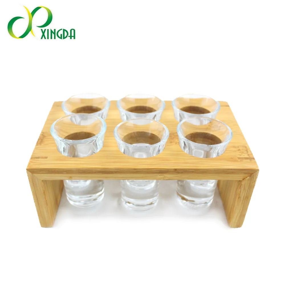 Bamboo Glass Shot For Bar Bamboo Shots Glass Holder Set With 6 Crystal ...