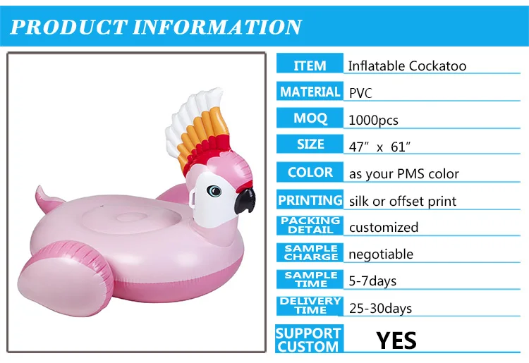 Factory Pvc Inflatable Cockatoo Pool Float Durable Plastic Comfort Blow ...