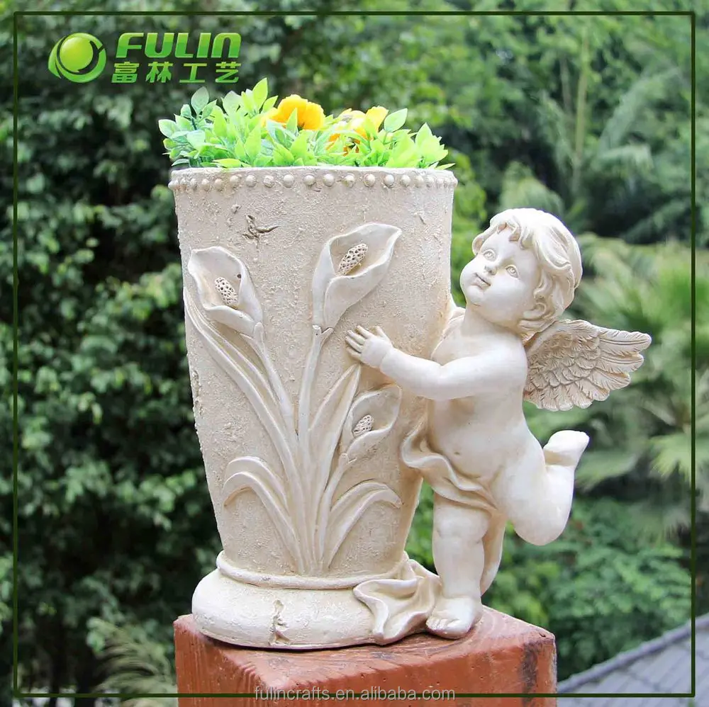 China Flower Polyresin Garden Angel Planter Decoration - Buy Planter ...