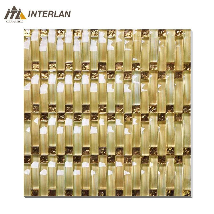 Foshan China Kitchen Interlan Wholesale Glass Gold Ceramic Mosaic Tile