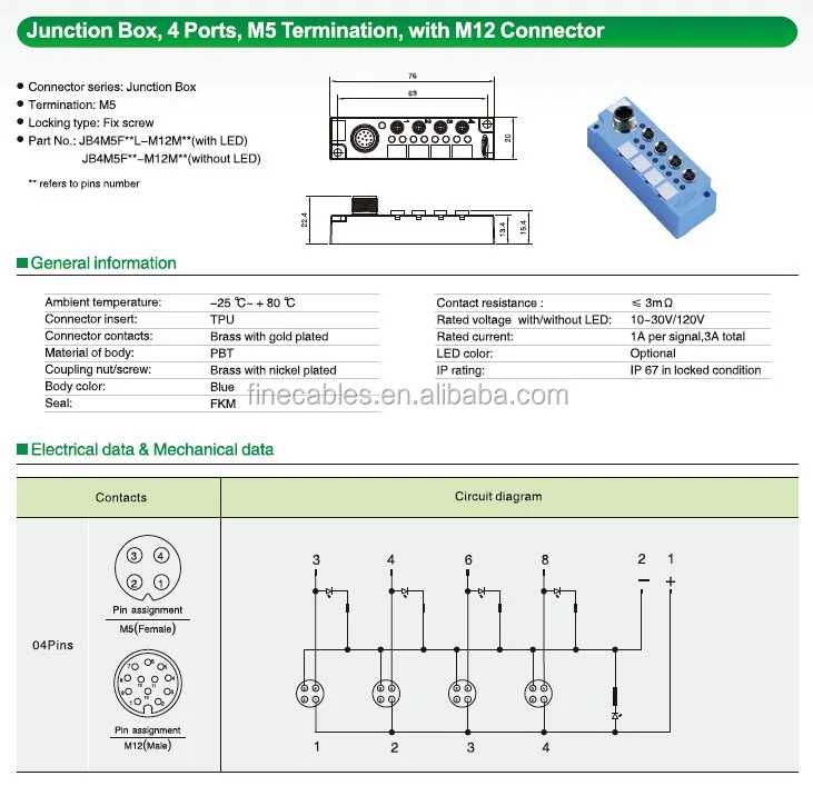 New Design Electrical M5/m8 Waterproof Terminal Block 4 Way Junction ...