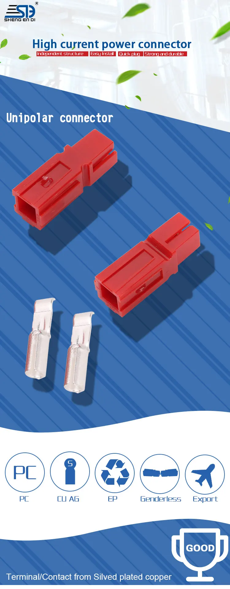 Anderson Style Pp45 Blue Power Connector 45a 600v Single Pole Pp45 ...