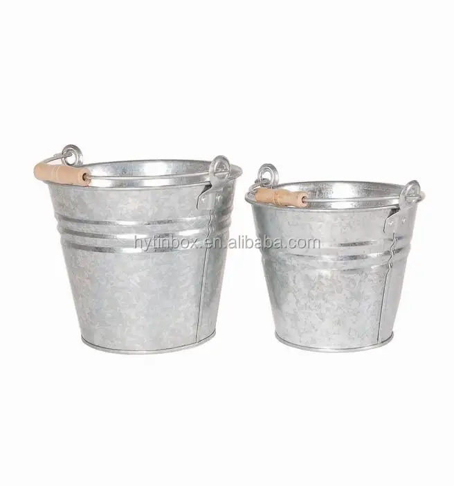 Rust Proof Durable Galvanized Steel Metal Buckets With Wooden Grip ...