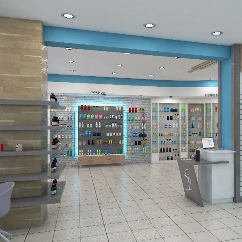 Cosmetic Sweet Modern Wooden Medical Store Counter Design