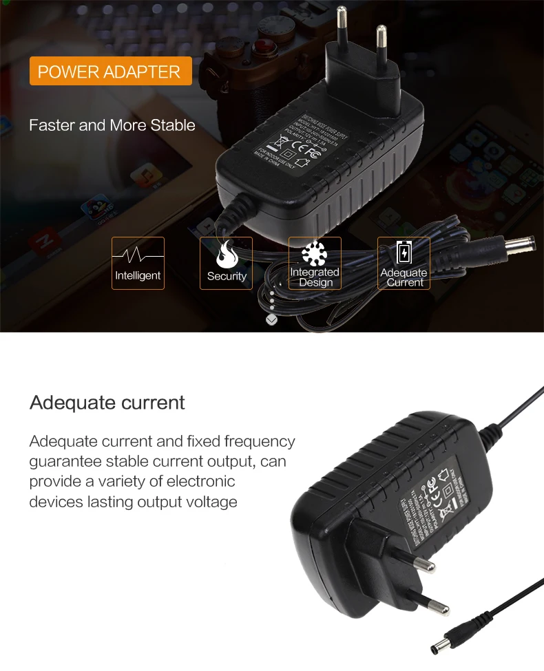 ROHS CE Certificate DVE Switching Adapter EU Plug 12V 1A AC Adapter ...
